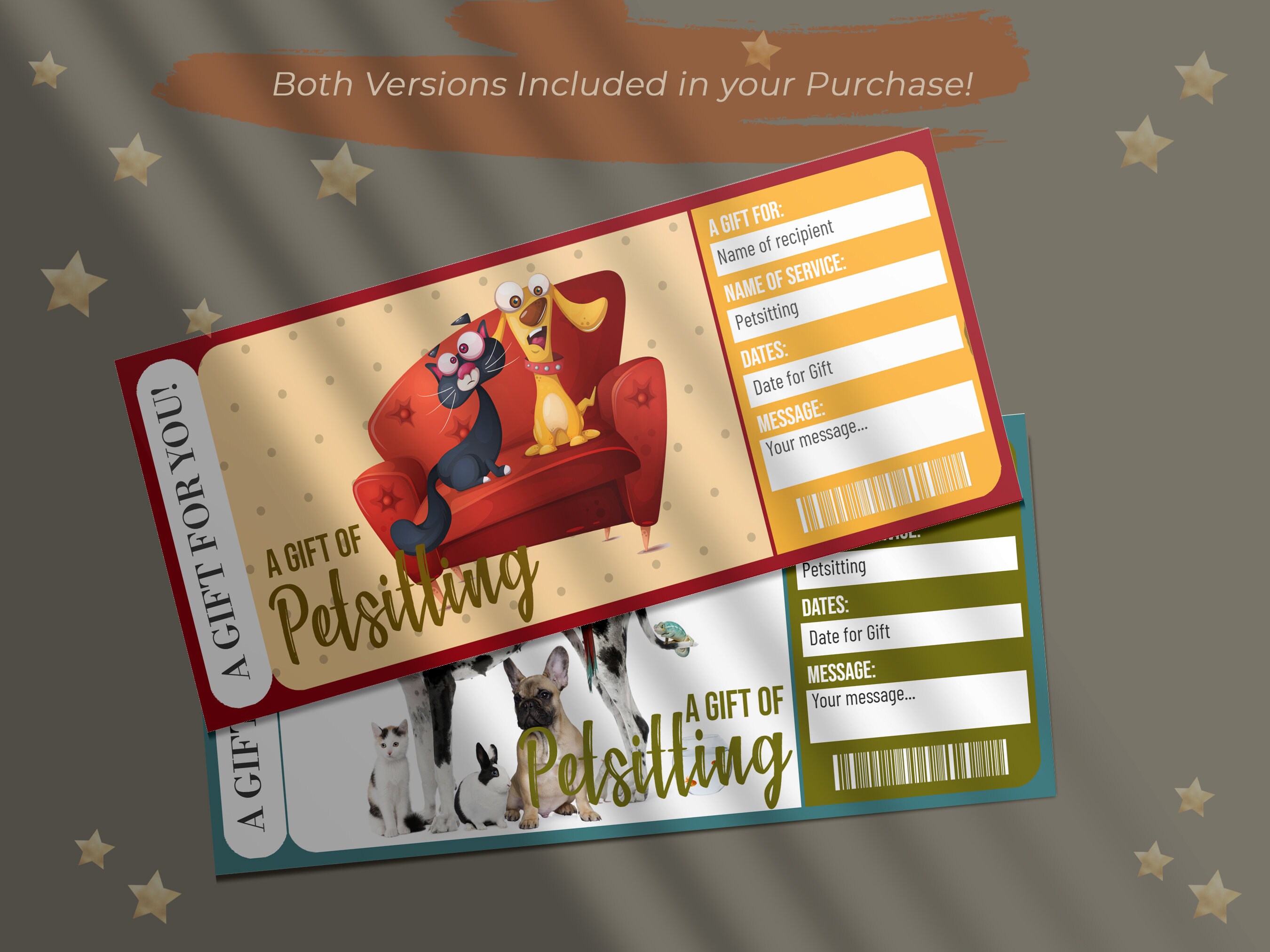 Printable PET SITTING Surprise Reveal Ticket, Gift Voucher, Editable ...