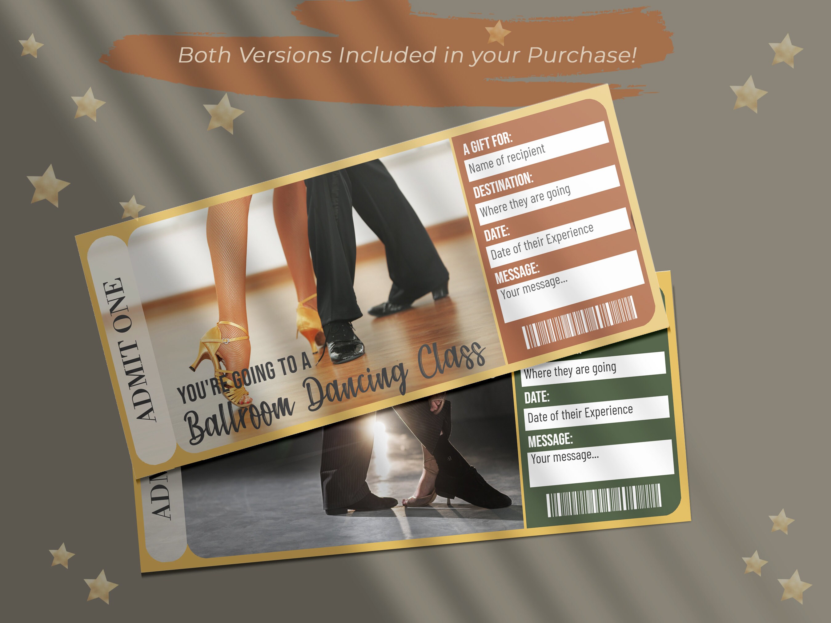 Printable BALLROOM DANCE CLASS Surprise Reveal Ticket, Gift Voucher ...