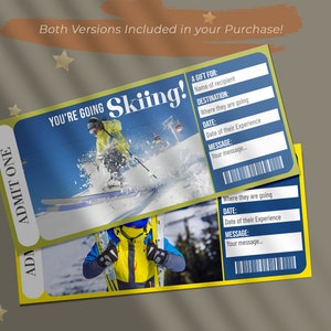 Printable SKIING Surprise Reveal Ticket, Gift Voucher, Editable Event ...