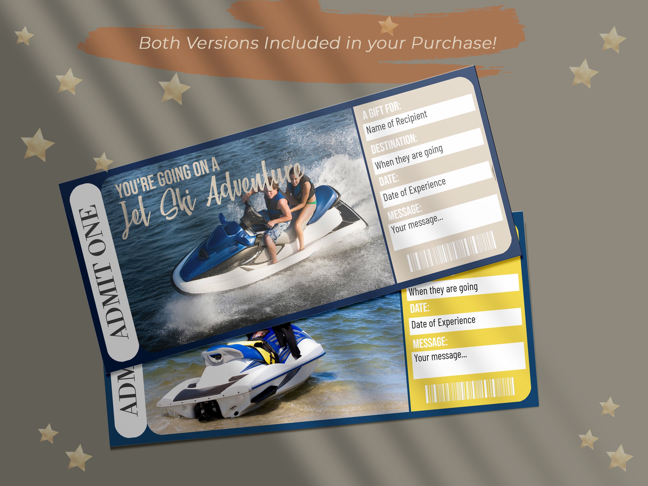 Printable JET SKI ADVENTURE Surprise Reveal Ticket, Gift Voucher ...