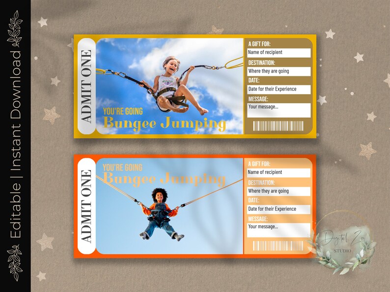 KIDS BUNGEE JUMPING Surprise Gift Reveal Ticket, Customizable (digital ...