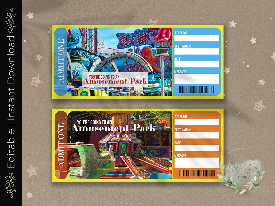 Printable KIDS AMUSEMENT PARK Surprise Reveal Ticket, Gift Voucher ...