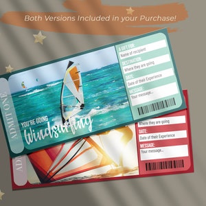 Printable WINDSURFING Surprise Gift Reveal Ticket, Gift Voucher ...