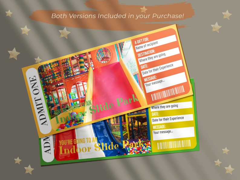 Printable INDOOR SLIDE PARK Surprise Reveal Ticket, Indoor Playground ...