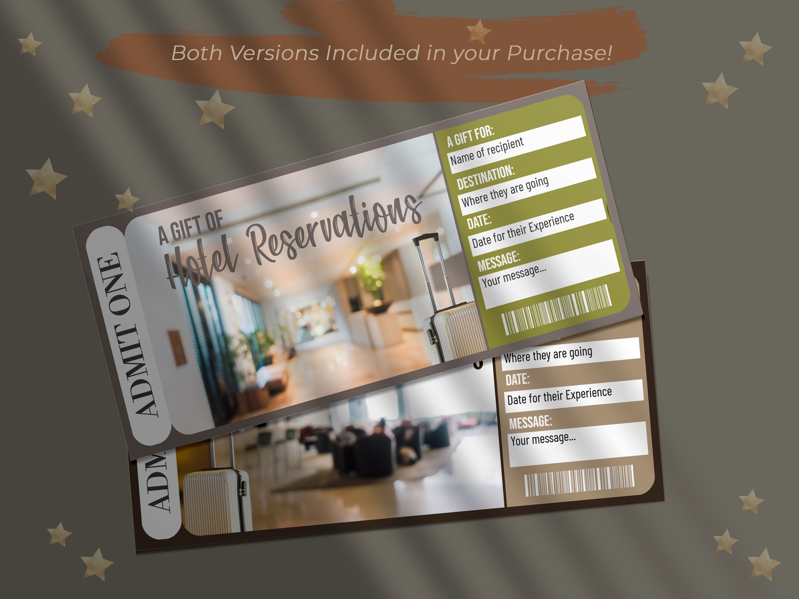 Printable HOTEL RESERVATIONS Surprise Reveal Ticket, Gift Voucher ...