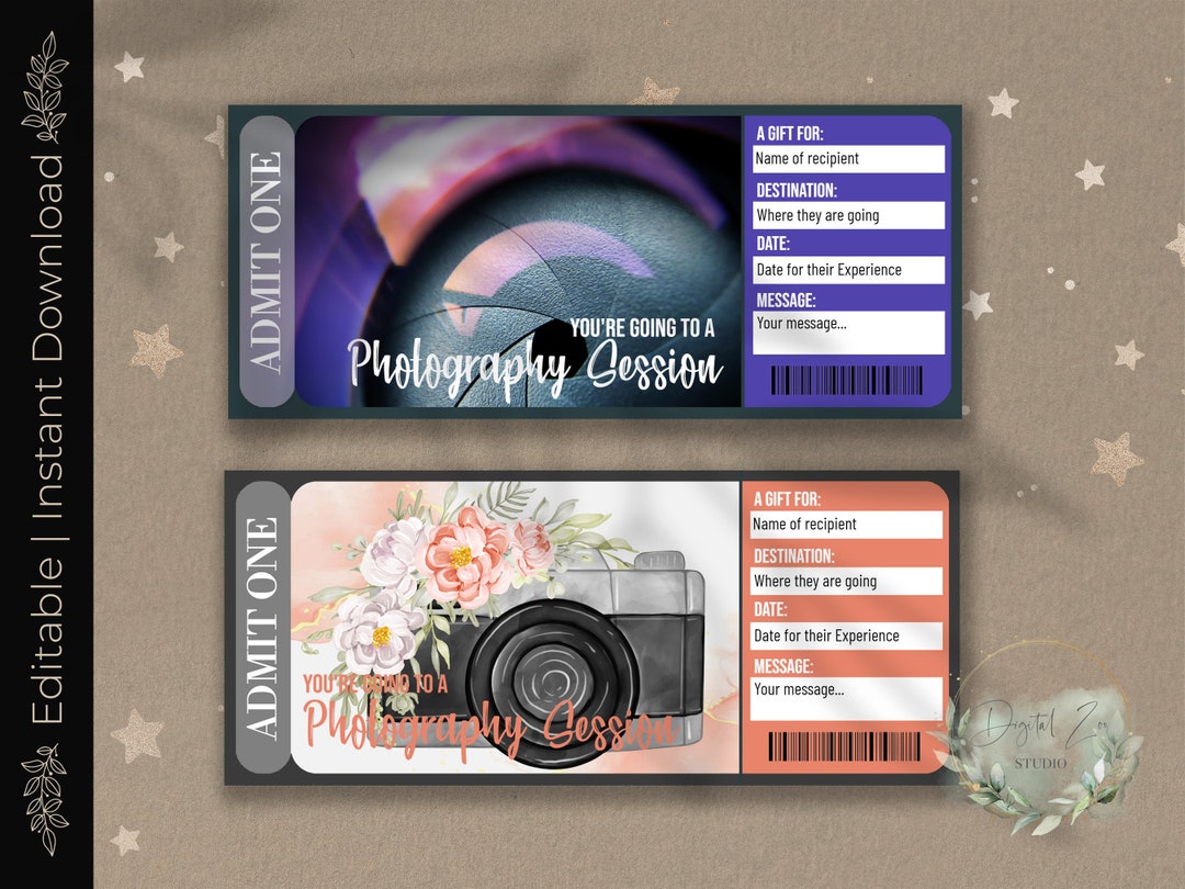 Printable PHOTOGRAPHY SESSION Surprise Reveal Ticket, Gift Voucher ...