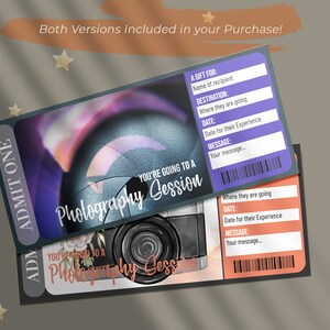 Printable PHOTOGRAPHY SESSION Surprise Reveal Ticket, Gift Voucher ...