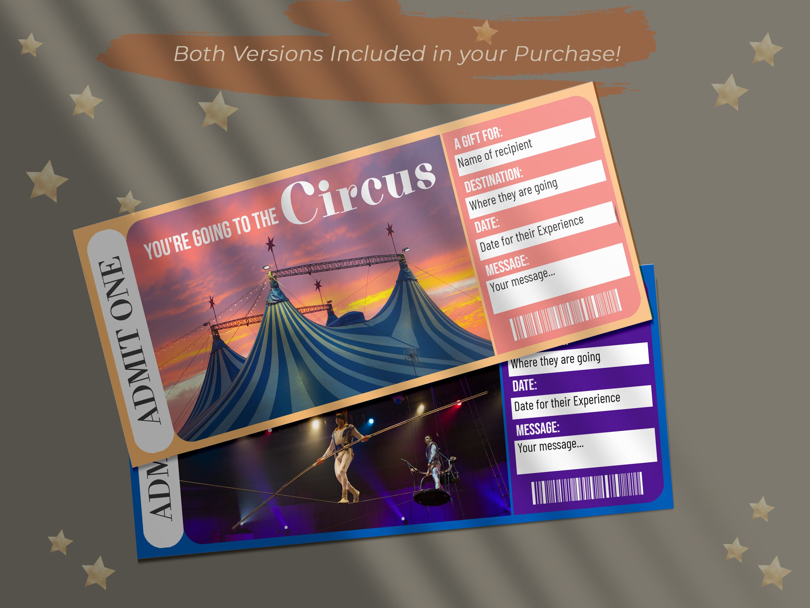Printable CIRCUS Surprise Reveal Ticket, Gift Voucher, Editable Event ...