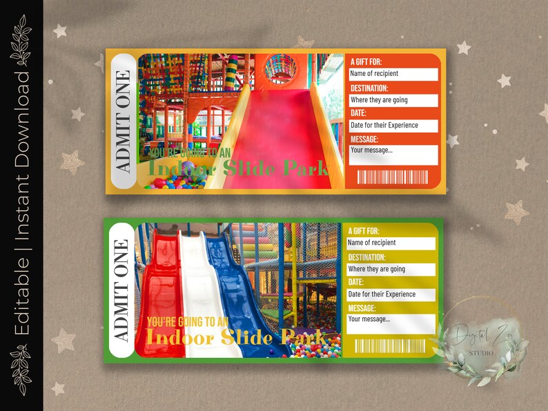 Printable INDOOR SLIDE PARK Surprise Reveal Ticket, Indoor Playground ...