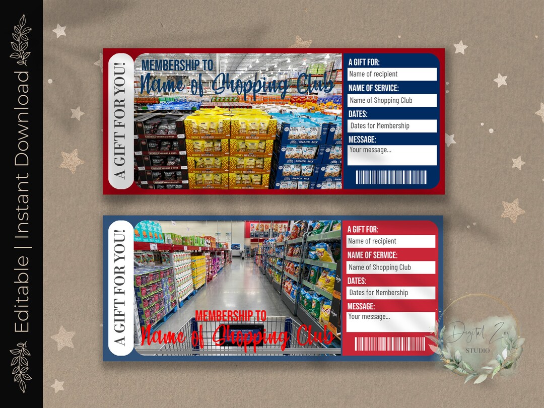 Printable SHOPPING CLUB MEMBERSHIP Surprise Reveal Ticket, Gift Voucher ...