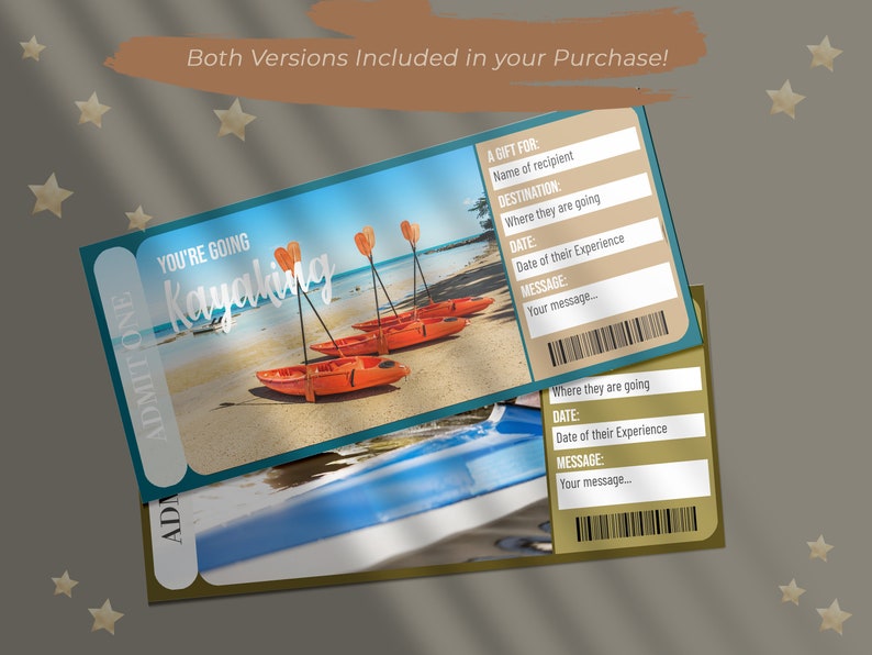 Printable KAYAKING TRIP Surprise Reveal Ticket, Gift Voucher, Editable ...
