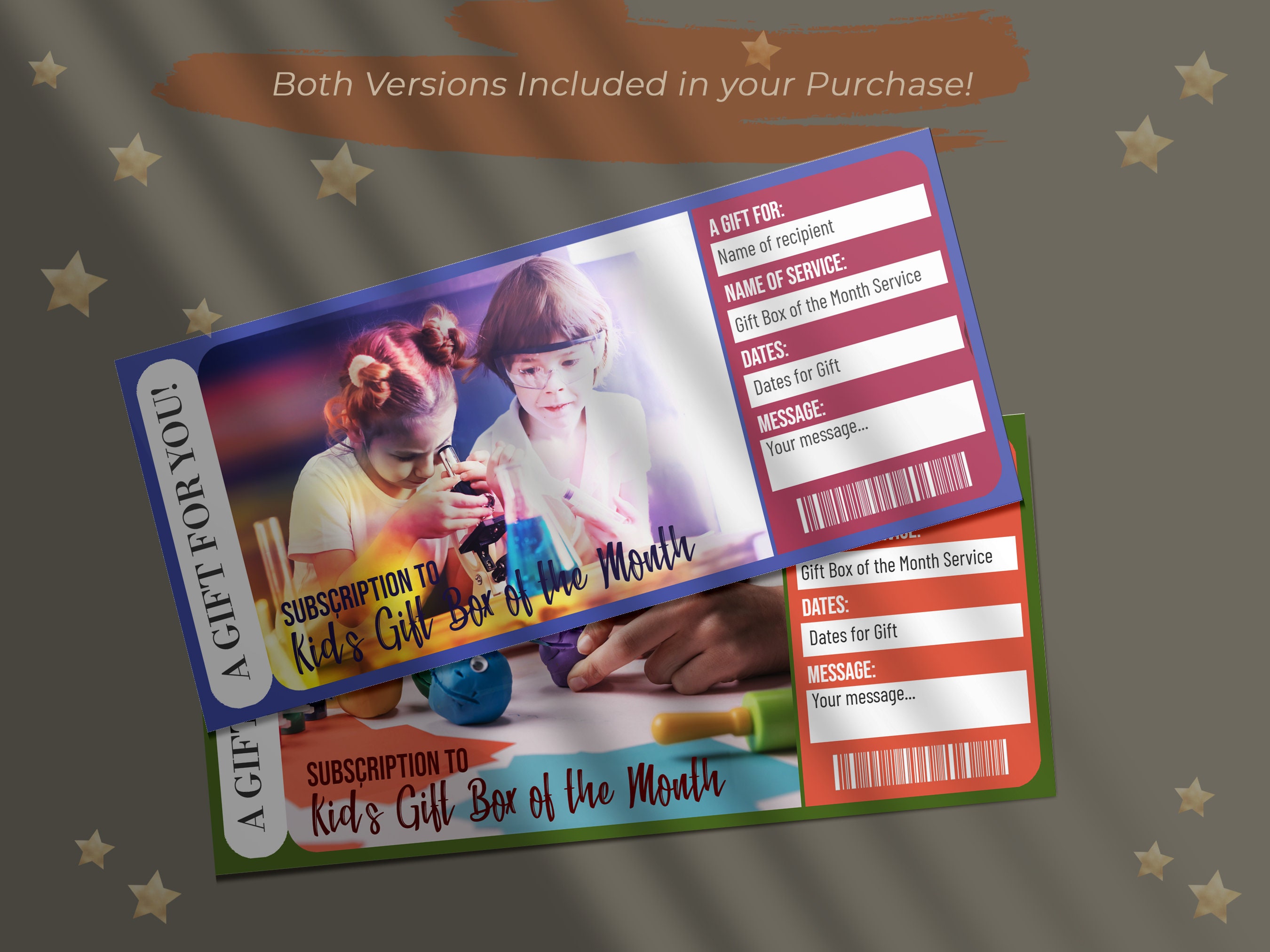 Printable KIDS SUBSCRIPTION BOX Surprise Reveal Ticket, Gift Voucher ...