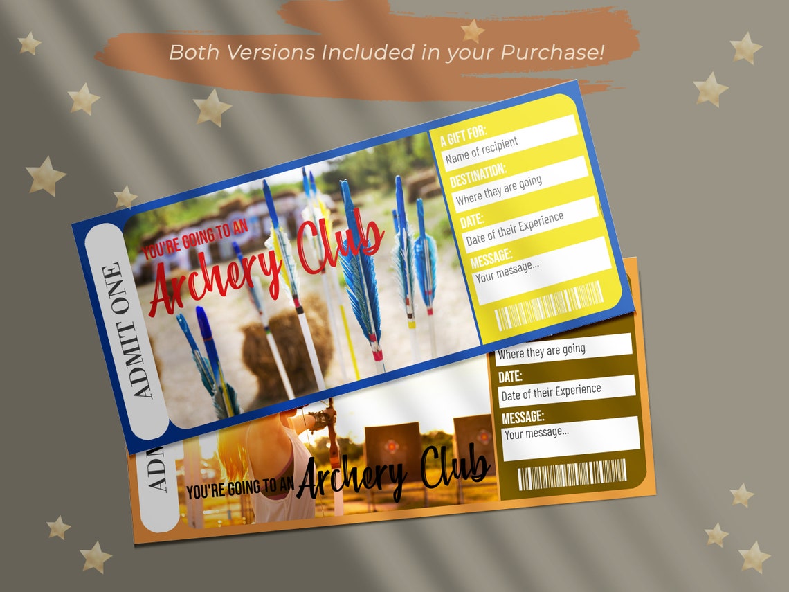 Printable ARCHERY Surprise Reveal Ticket, Gift Voucher, Editable Event ...