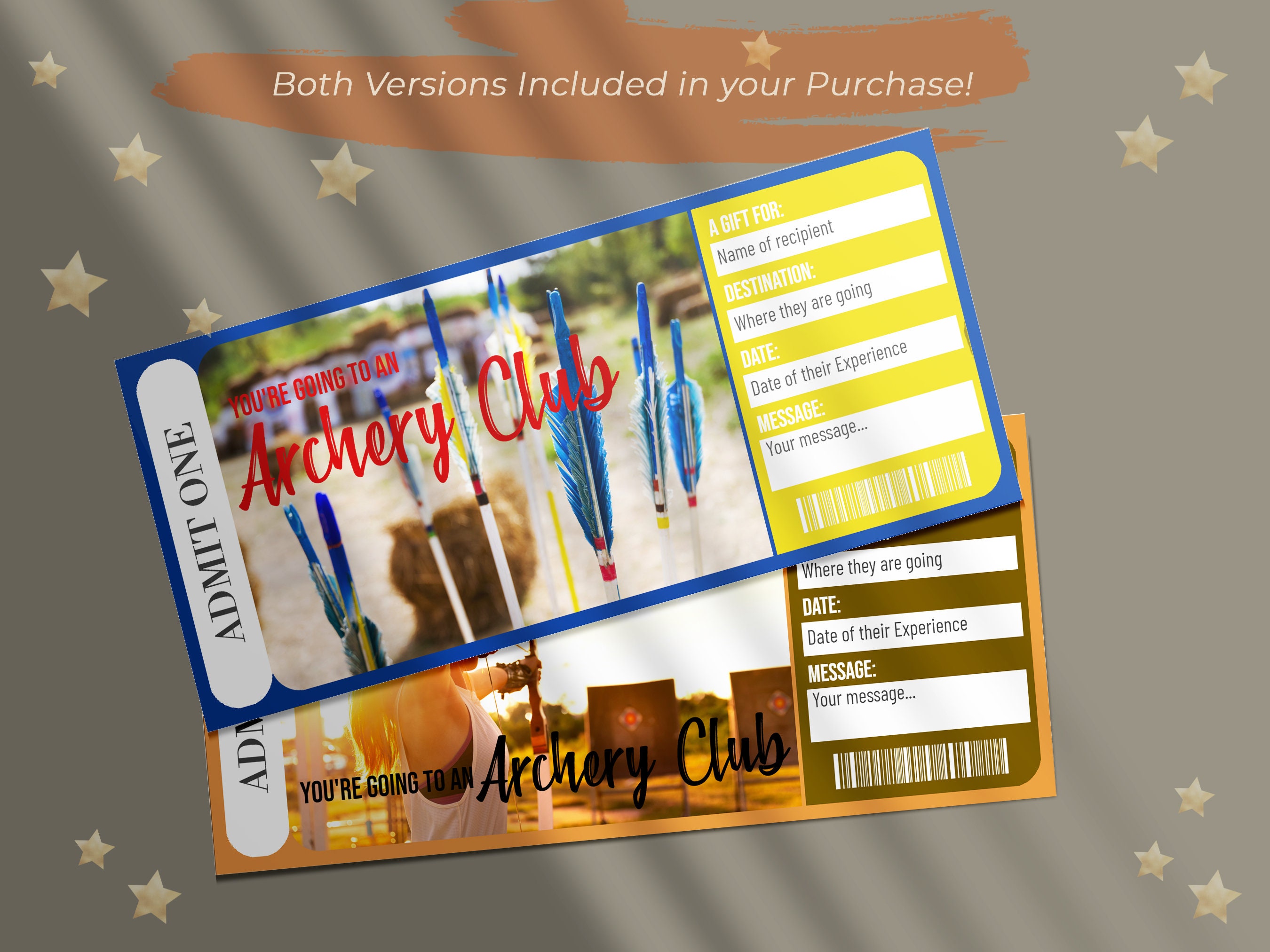 Printable ARCHERY Surprise Reveal Ticket, Gift Voucher, Editable Event ...