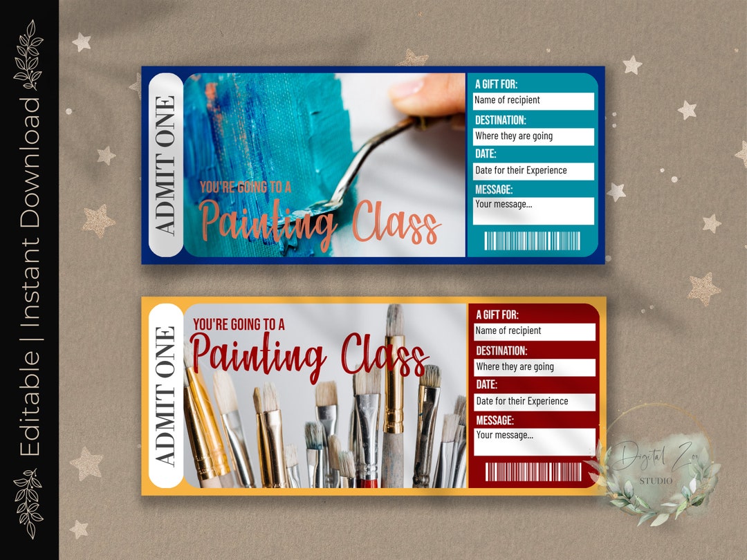 Printable PAINTING CLASS Surprise Reveal Ticket, Gift Voucher, Editable ...