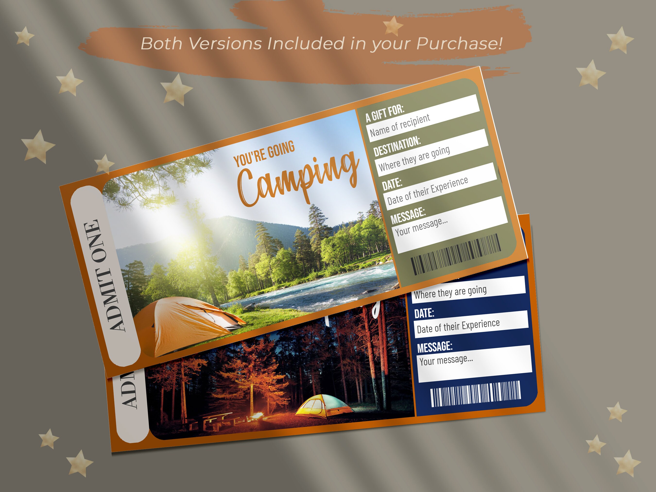 Printable CAMPING TRIP Surprise Reveal Ticket, CAMPING Gift Voucher ...