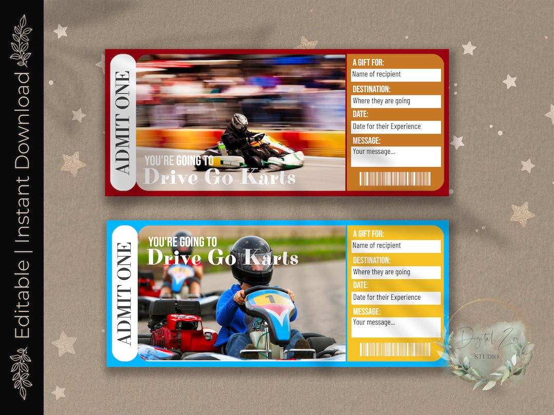 Printable GO KARTS Surprise Reveal Ticket, Editable Event Ticket ...