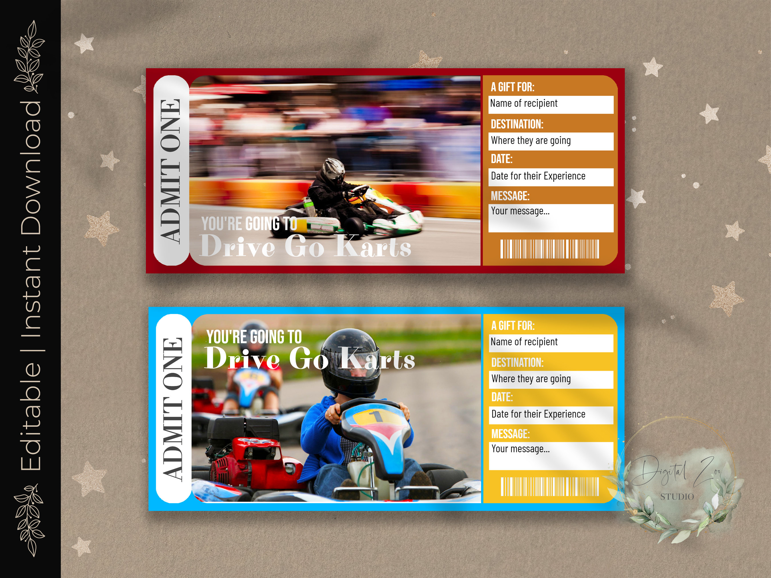 Printable GO KARTS Surprise Reveal Ticket, Editable Event Ticket ...