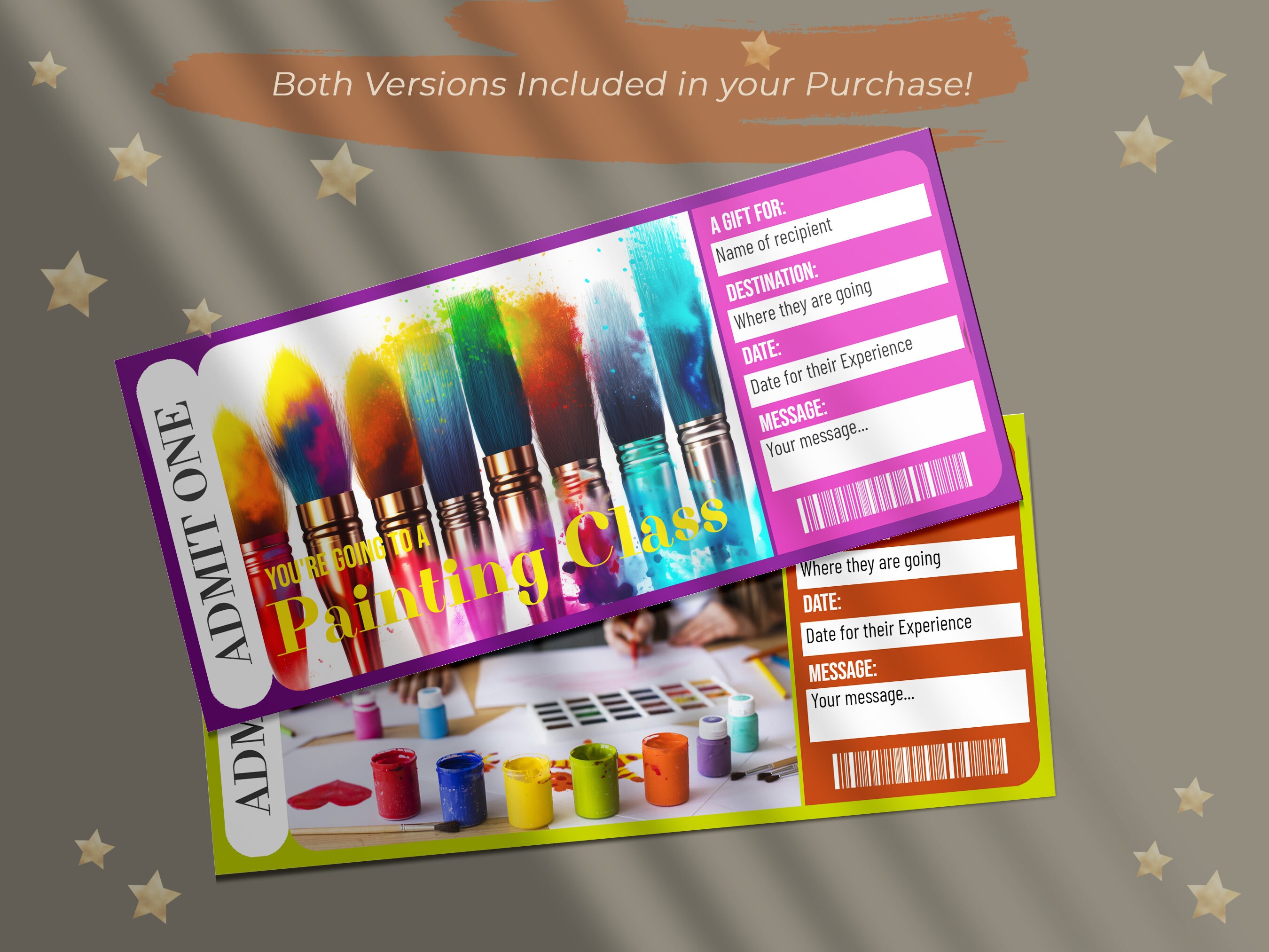 Printable KID'S PAINTING CLASS Surprise Reveal Ticket, Gift Voucher ...