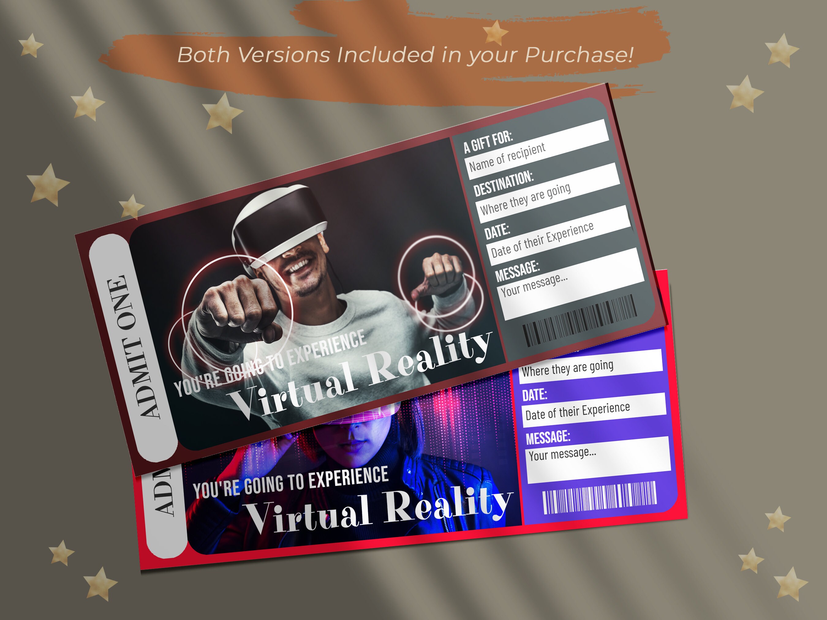 Printable Adults VIRTUAL REALITY Surprise Reveal Ticket, Gift Voucher ...