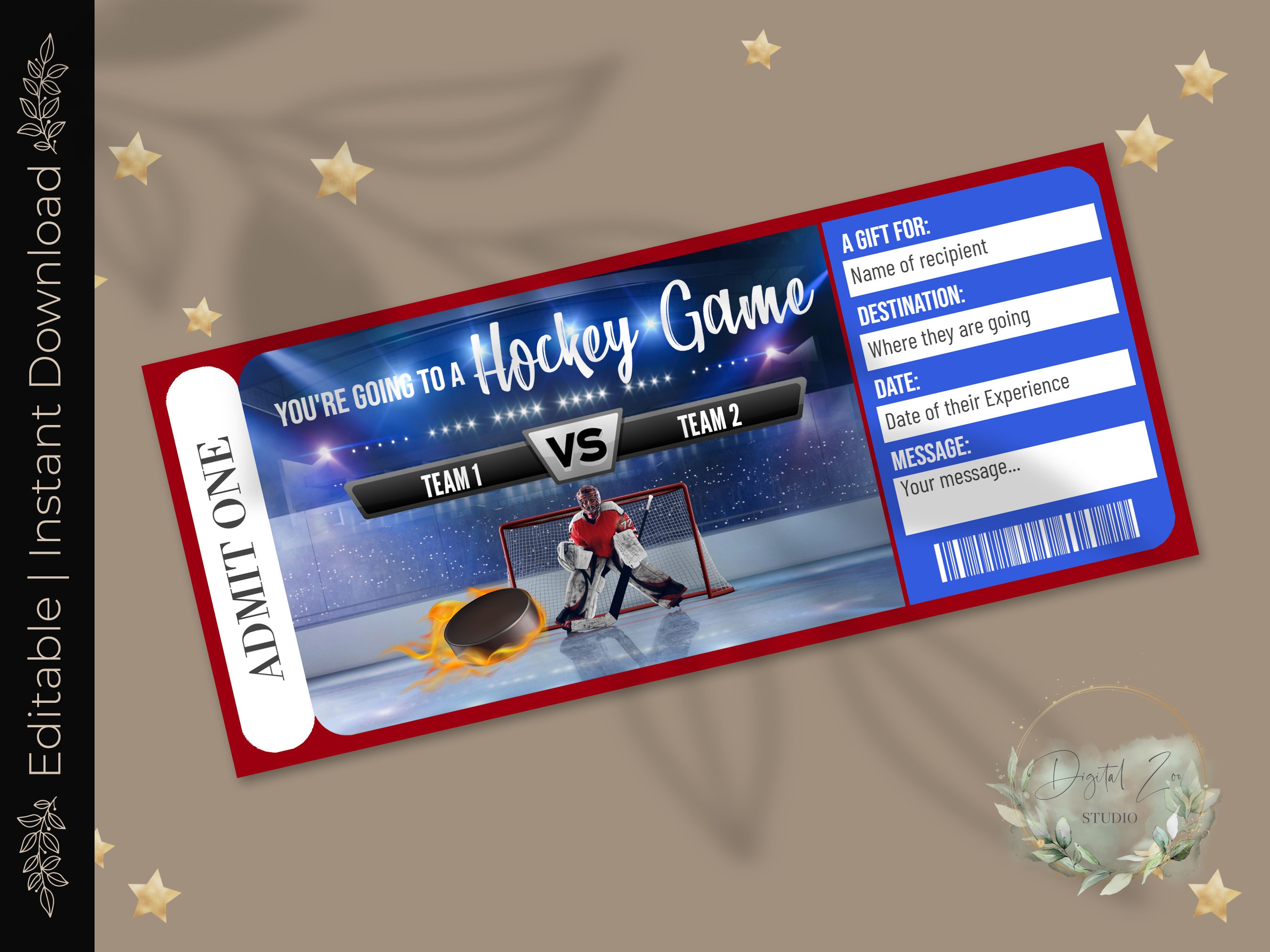 Printable HOCKEY GAME Surprise Reveal Ticket, Gift Voucher, Editable ...