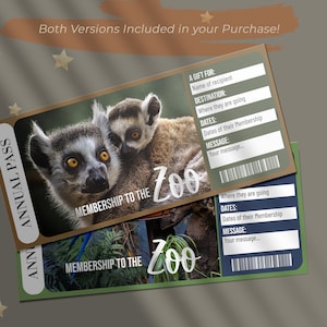 Printable ZOO MEMBERSHIP Surprise Reveal Ticket, Gift Voucher, Editable ...