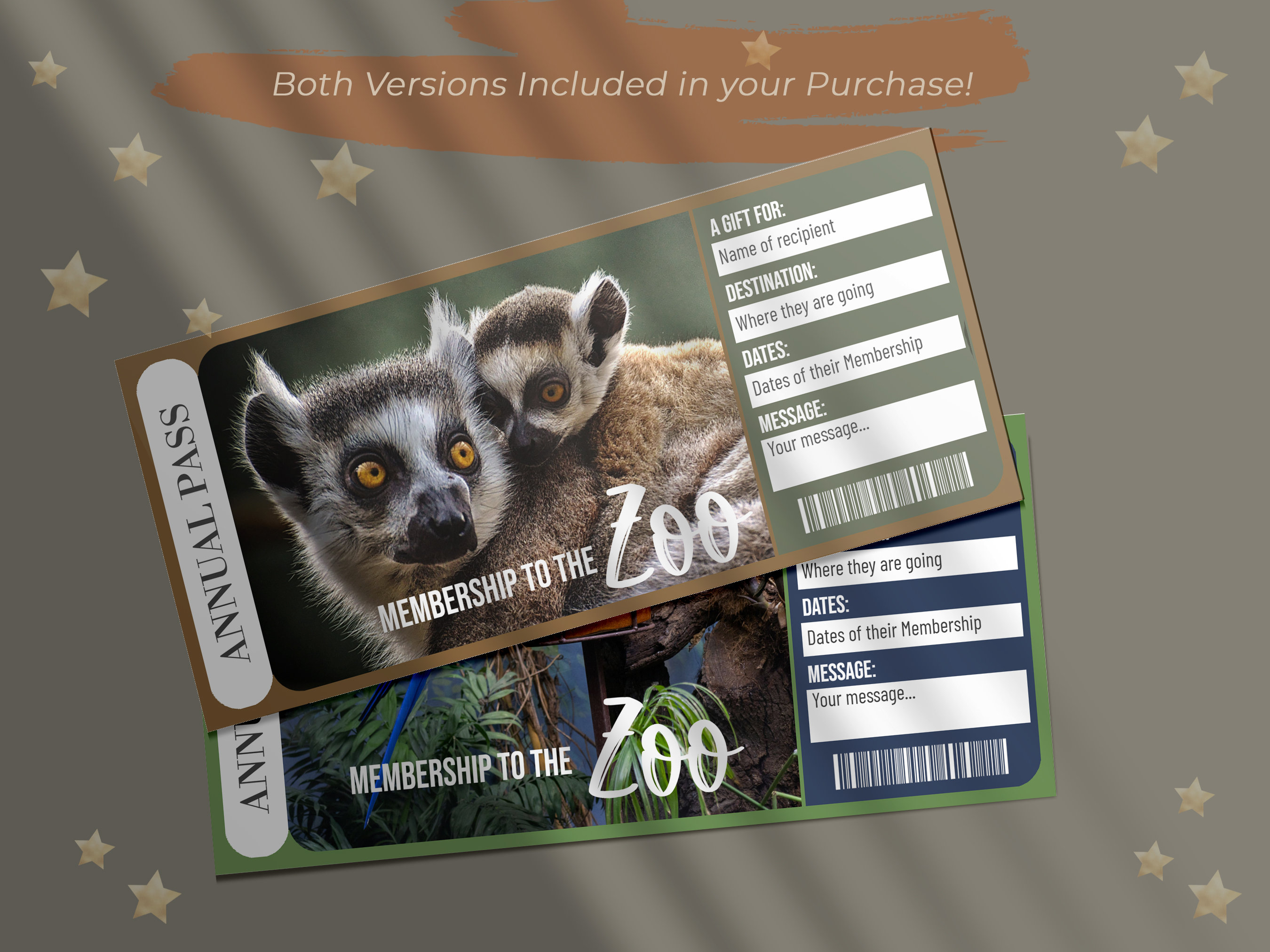 Printable ZOO MEMBERSHIP Surprise Reveal Ticket, Gift Voucher, Editable ...