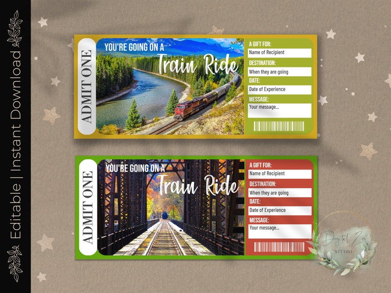 Printable TRAIN RIDE Surprise Reveal Ticket, Gift Voucher, RAIL Tour ...