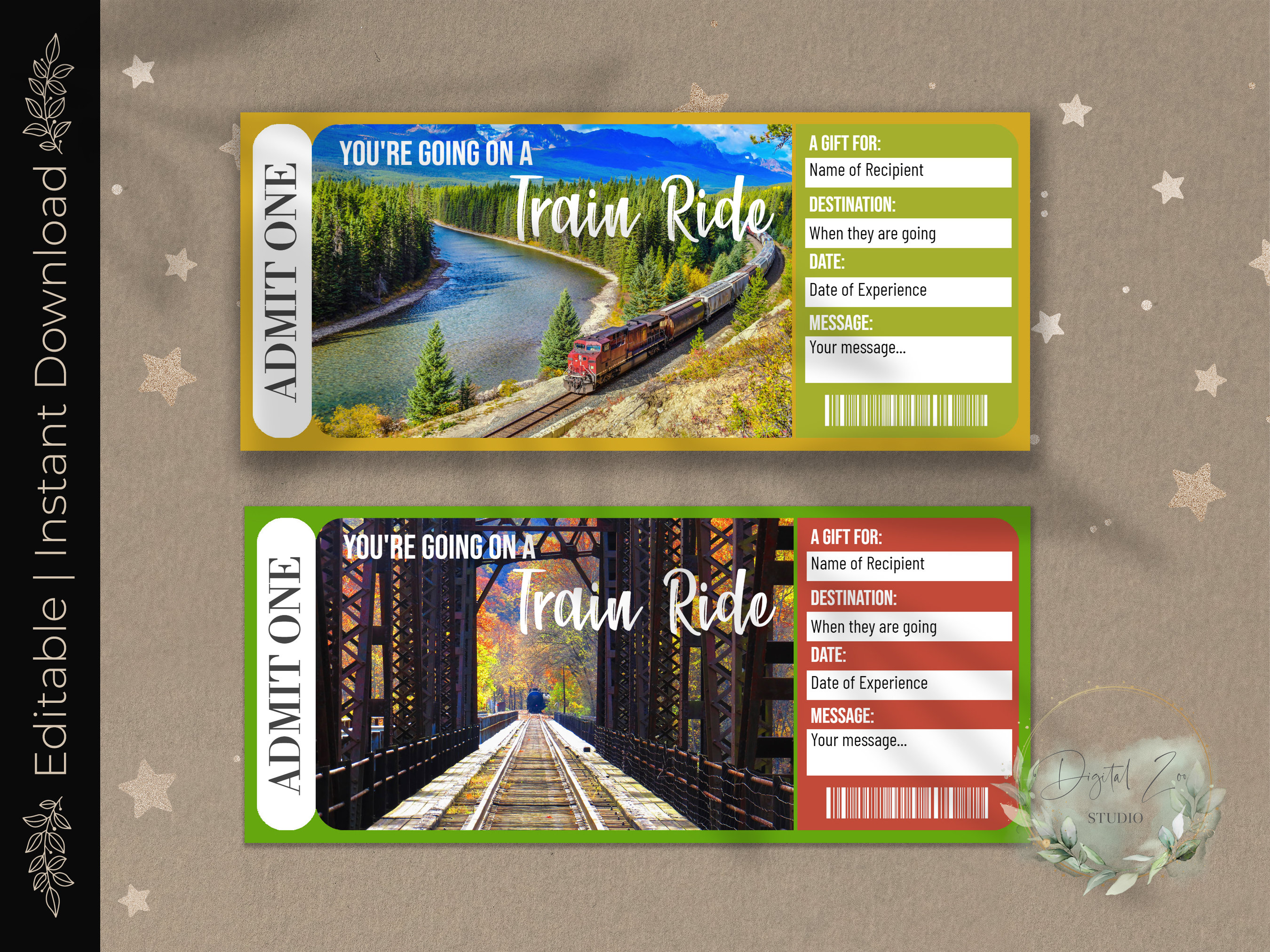Printable TRAIN RIDE Surprise Reveal Ticket, Gift Voucher, RAIL Tour ...