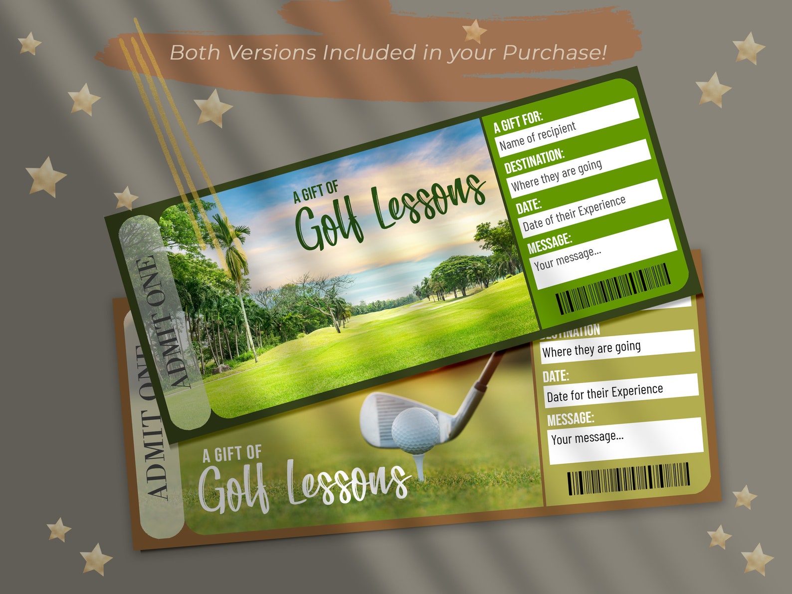 Printable GOLF LESSONS Surprise Reveal Ticket, Gift Voucher, Editable ...