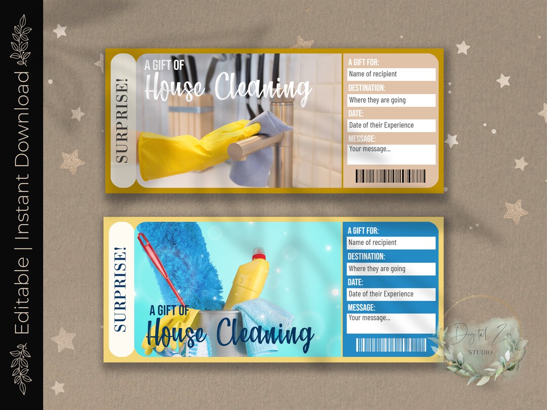 HOUSE CLEANING Surprise Gift Reveal Ticket, Customizable Template ...