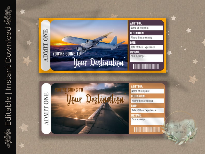 Printable AIRLINE FLIGHT Surprise Reveal Ticket, Gift Voucher, Editable ...