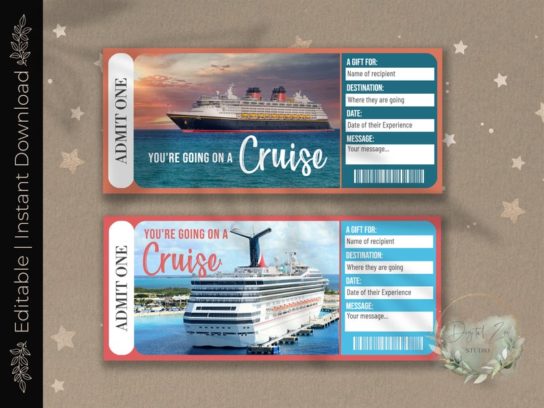 Printable CRUISE Surprise Gift Reveal Ticket, Customizable (digital ...