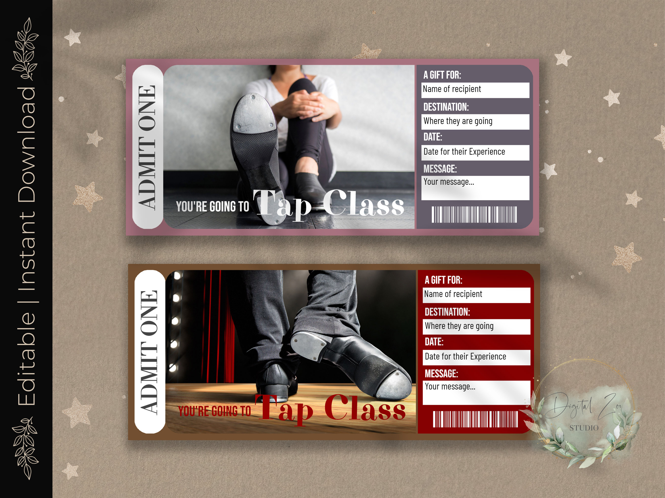 Printable TAP CLASS Surprise Reveal Ticket, Gift Voucher, Editable ...