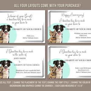Printable PET DONATION ENCLOSURE Card, Editable Donation in Your Name ...