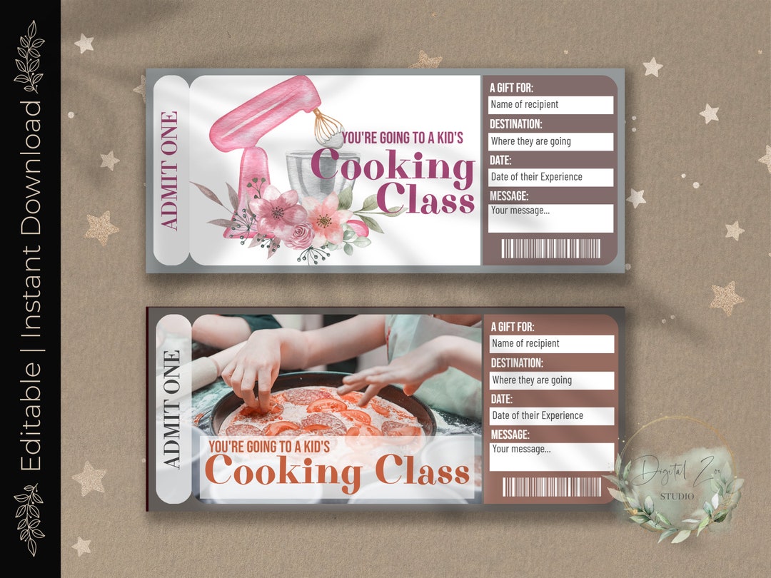 Printable KIDS COOKING CLASS Surprise Reveal Ticket, Gift Voucher ...