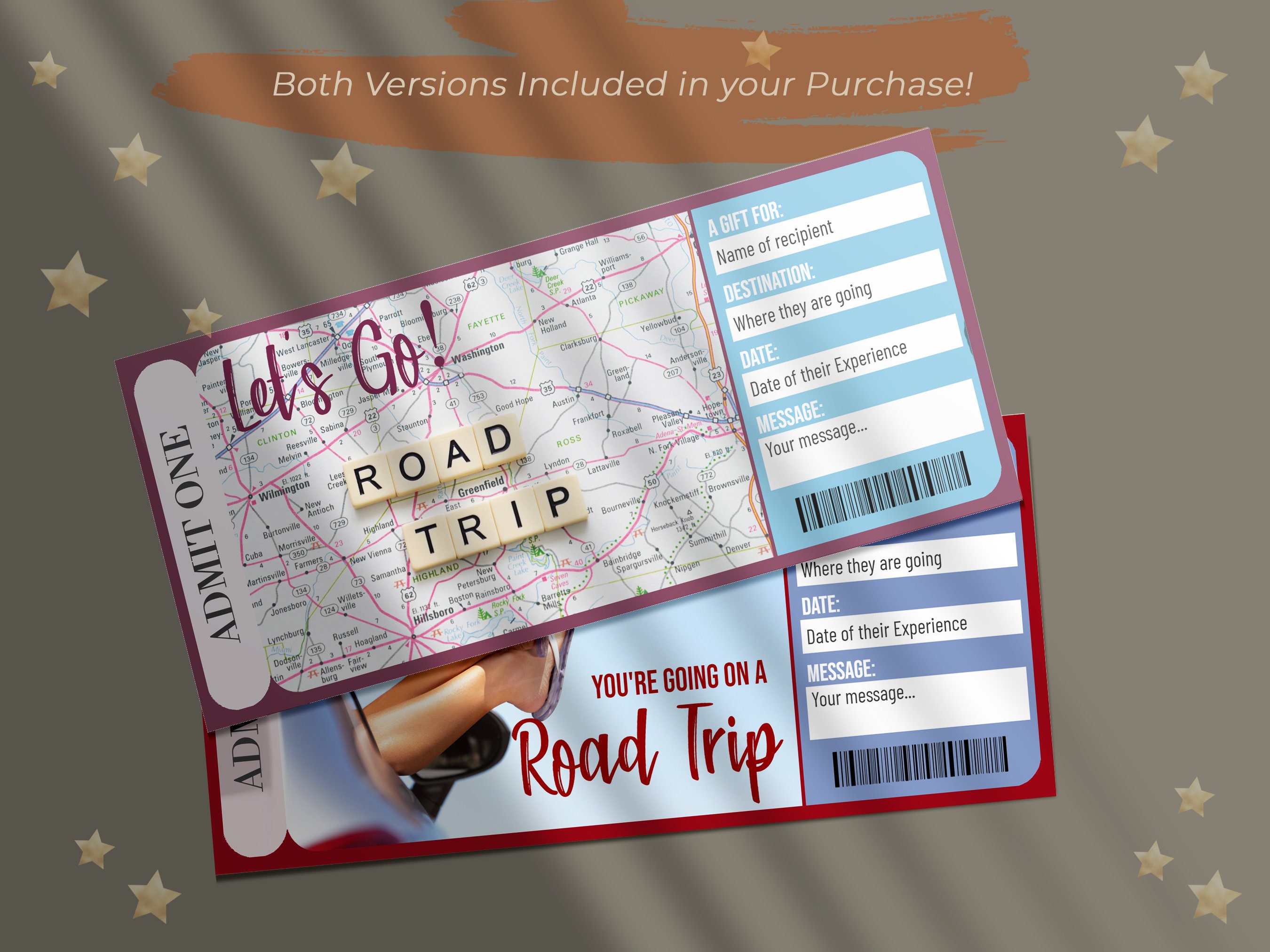 Printable ROAD TRIP Surprise Reveal Ticket, ADVENTURE Gift Voucher ...