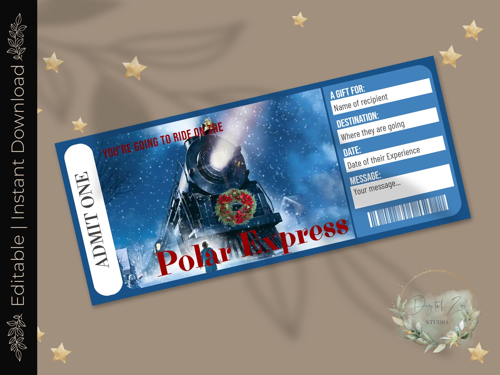 Printable POLAR EXPRESS Surprise Reveal Ticket, Gift Voucher, Editable ...