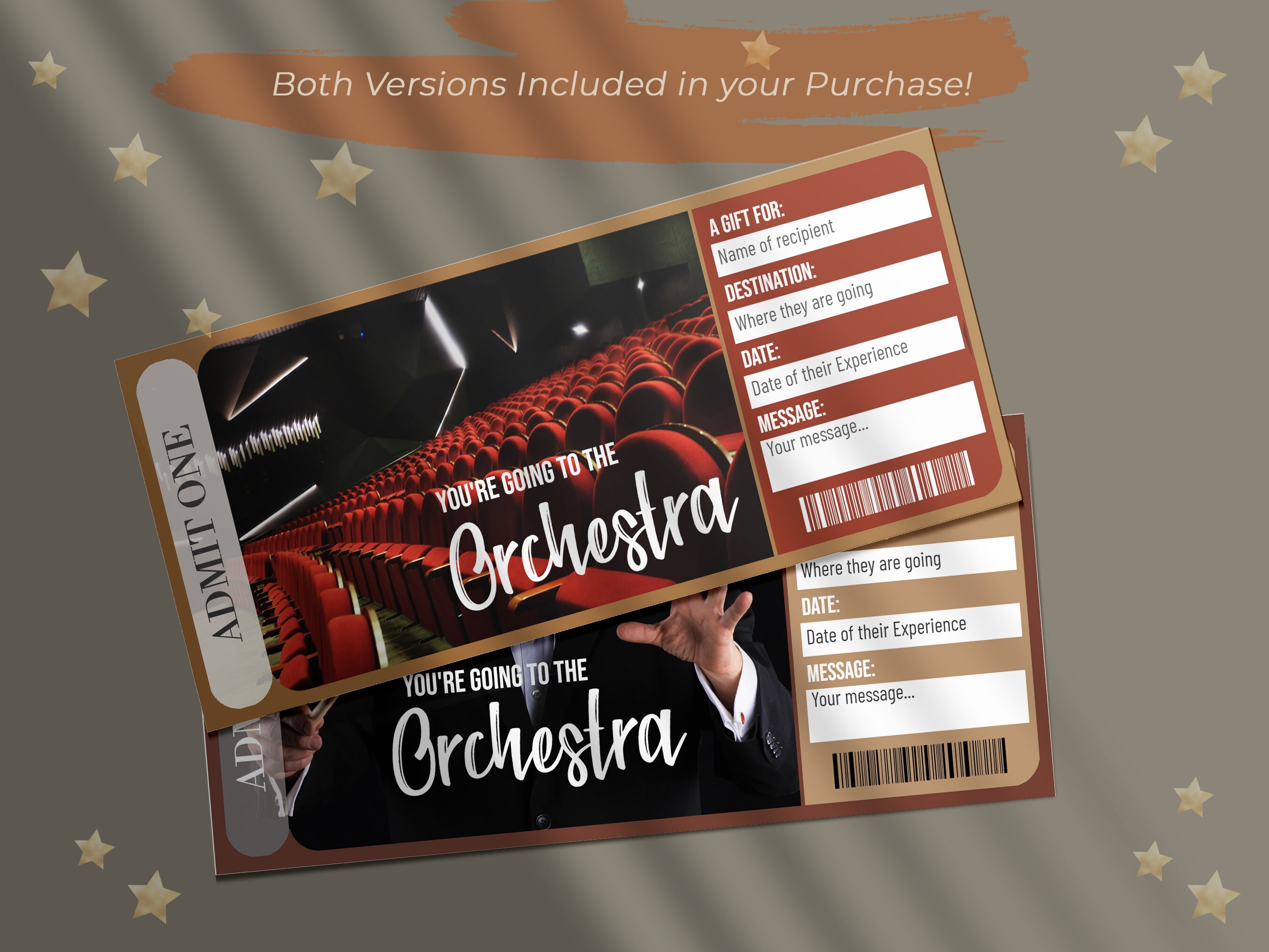 Printable ORCHESTRA Surprise Reveal Ticket, SYMPHONY Gift Voucher ...
