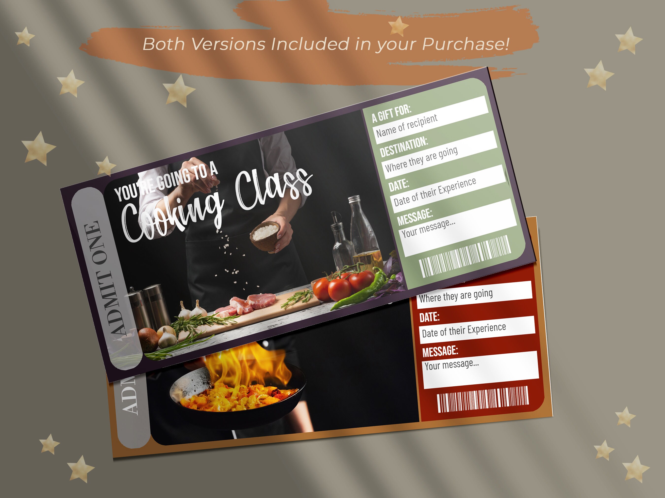 Printable COOKING CLASS Surprise Reveal Ticket, Gift Voucher, Editable ...