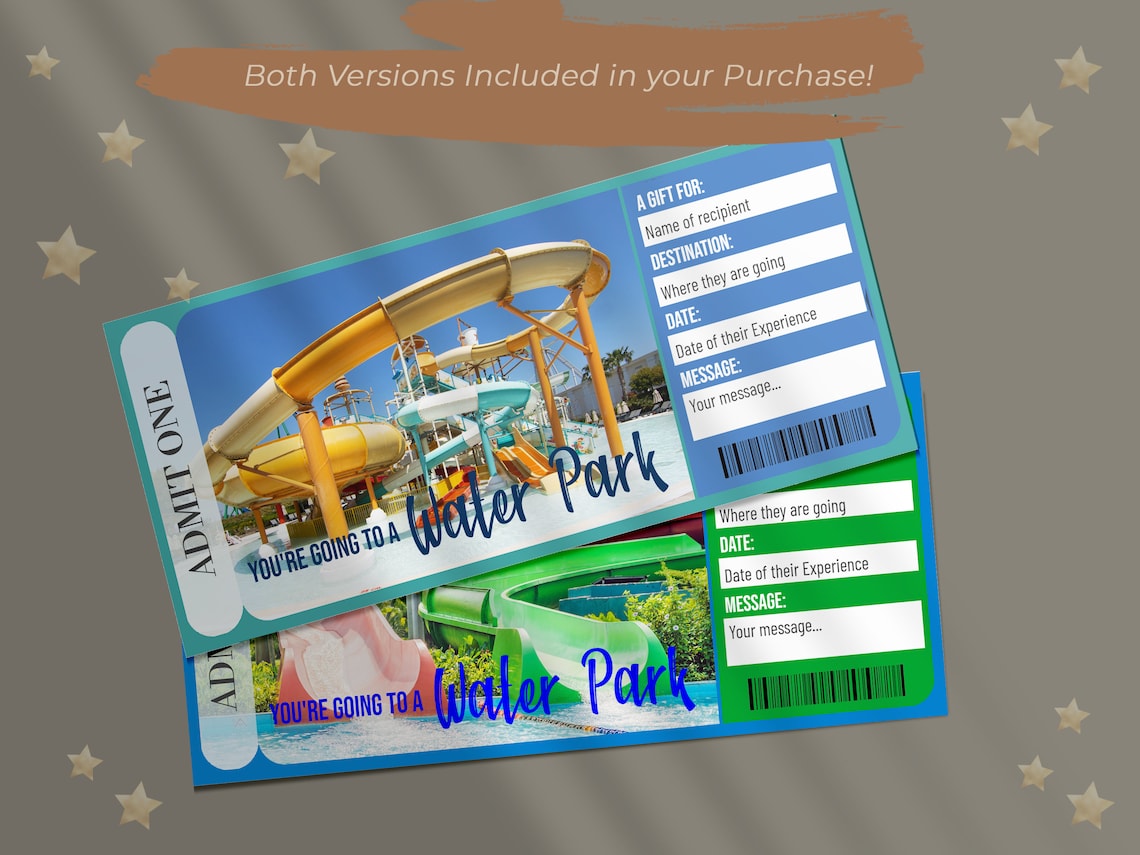Printable KIDS WATER PARK Surprise Reveal Ticket, Gift Voucher ...