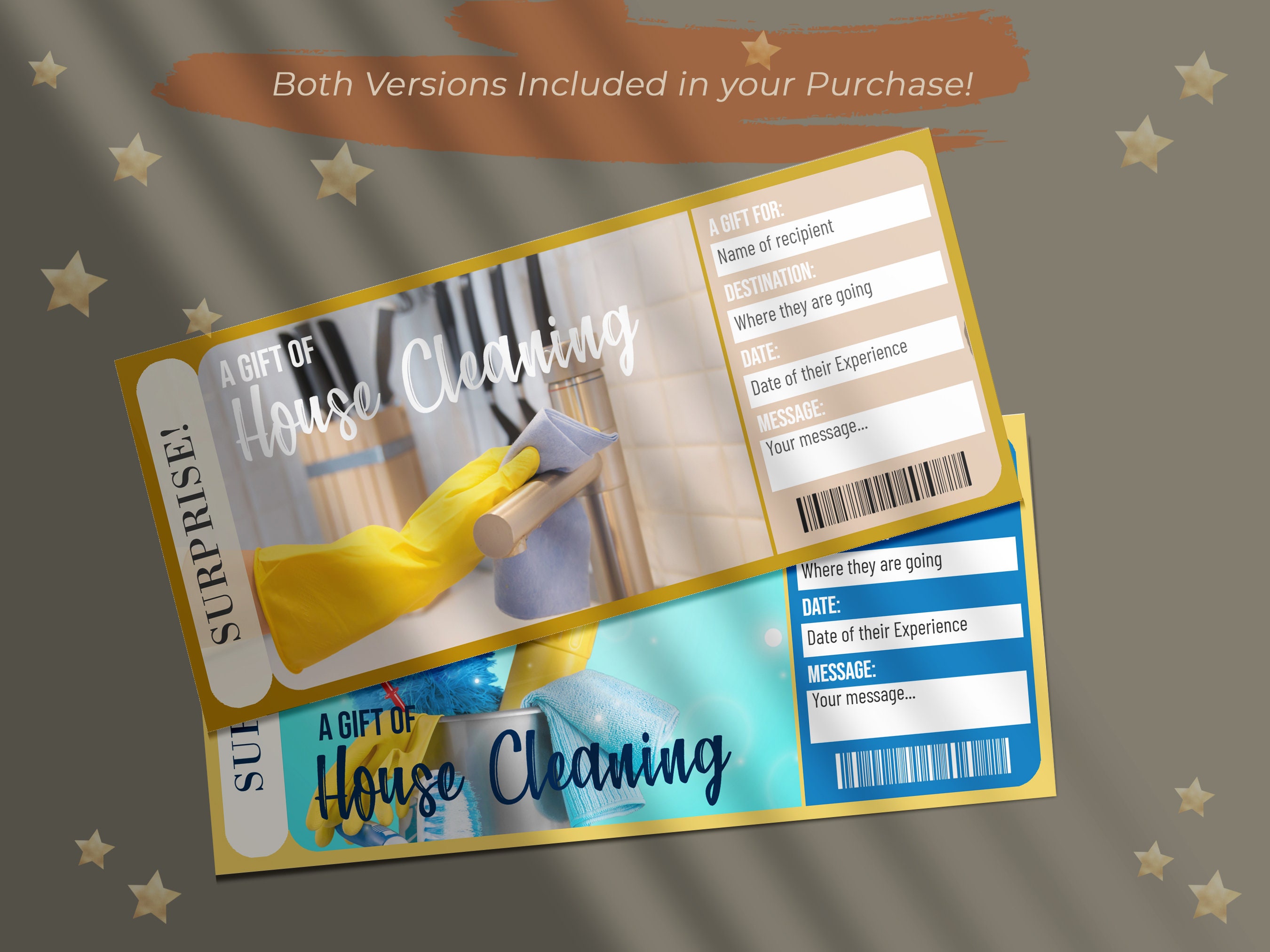 Printable HOUSE CLEANING Surprise Reveal Ticket, Gift Voucher, Editable ...