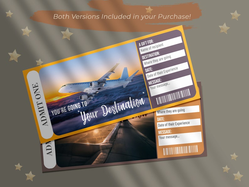 Printable AIRLINE FLIGHT Surprise Reveal Ticket, Gift Voucher, Editable ...