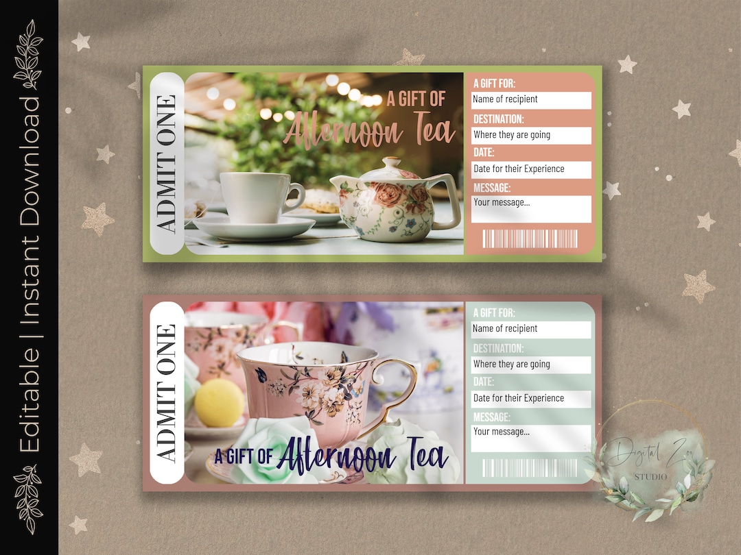 Printable AFTERNOON TEA Surprise Reveal Ticket, Gift Voucher, Editable ...