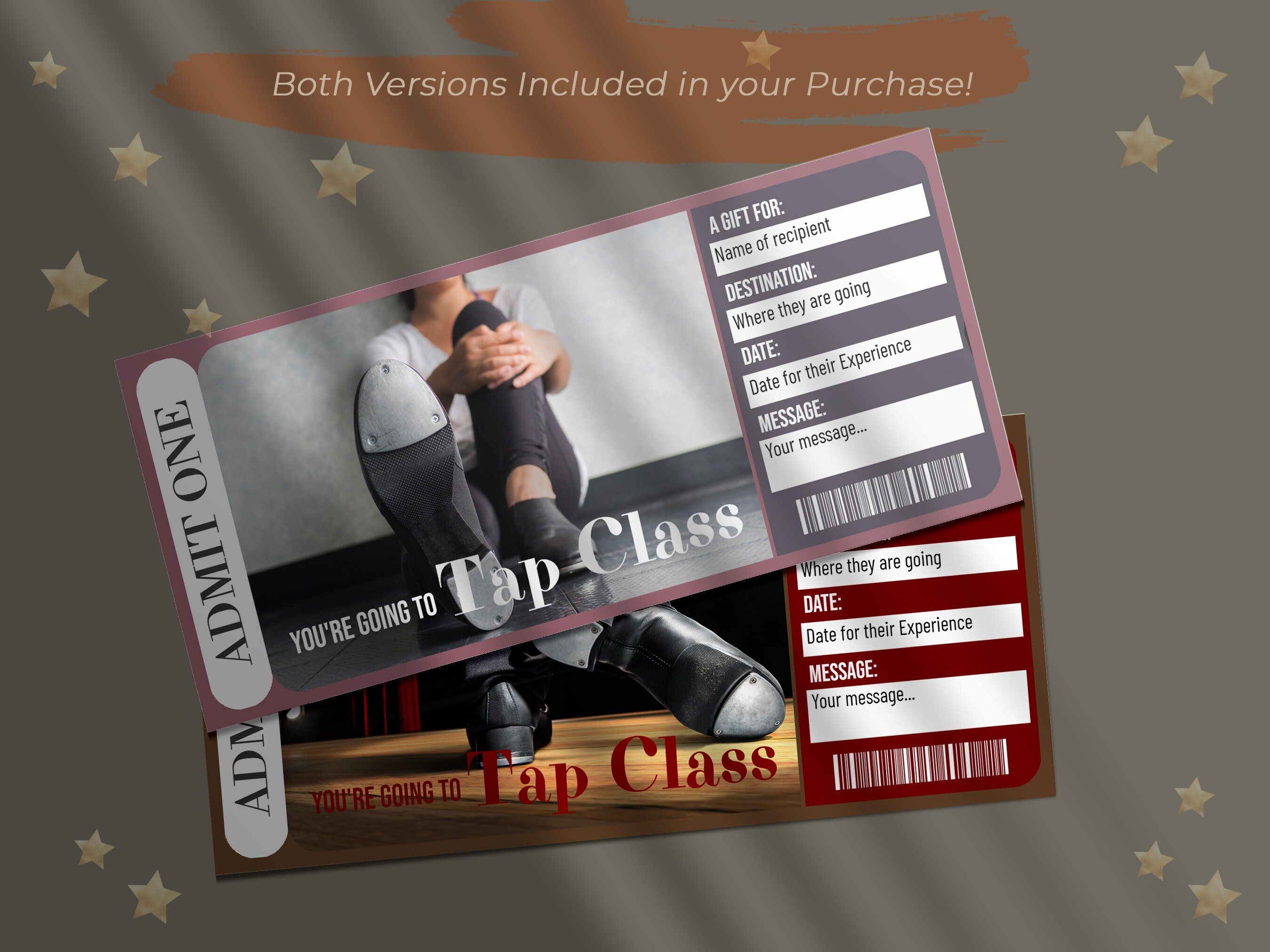 Printable TAP CLASS Surprise Reveal Ticket, Gift Voucher, Editable ...