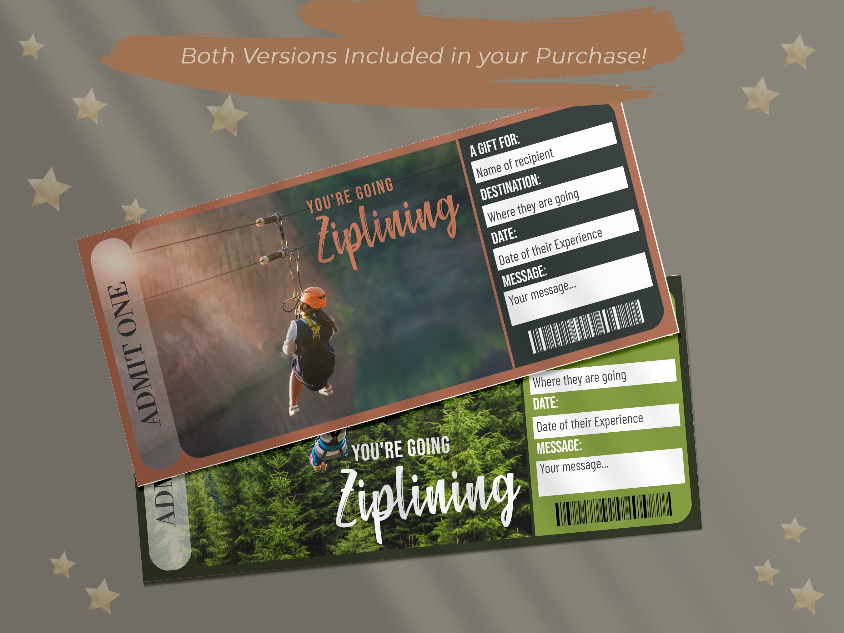 Printable ZIPLINING Surprise Reveal Ticket, Gift Voucher, Editable ...
