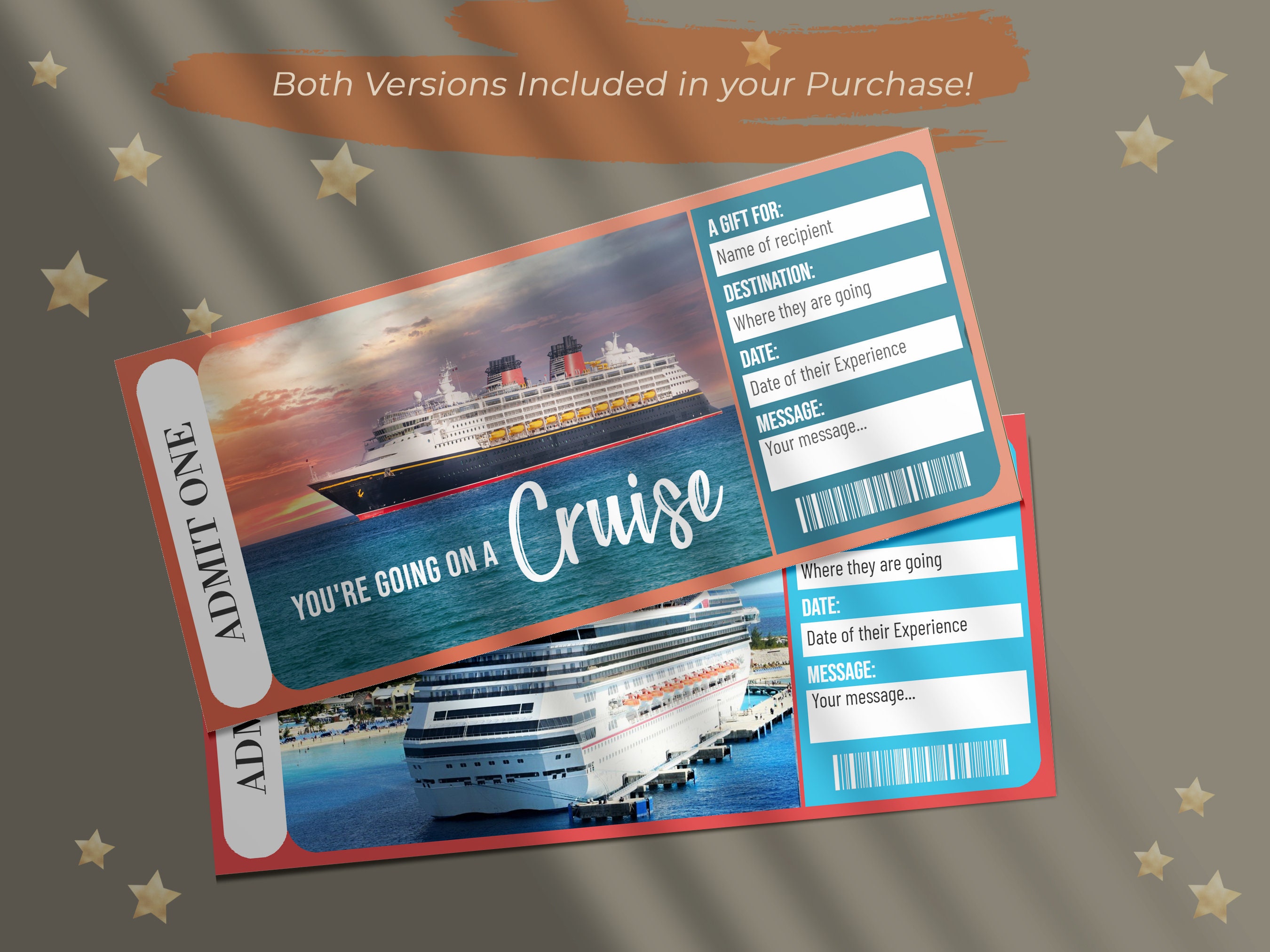 Printable CRUISE Surprise Gift Reveal Ticket, Customizable (digital ...