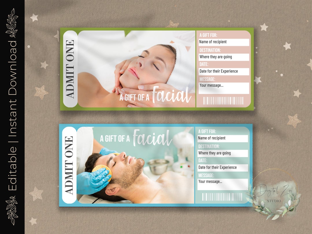 Printable FACIAL Surprise Reveal Ticket, Gift Voucher, Editable Event ...