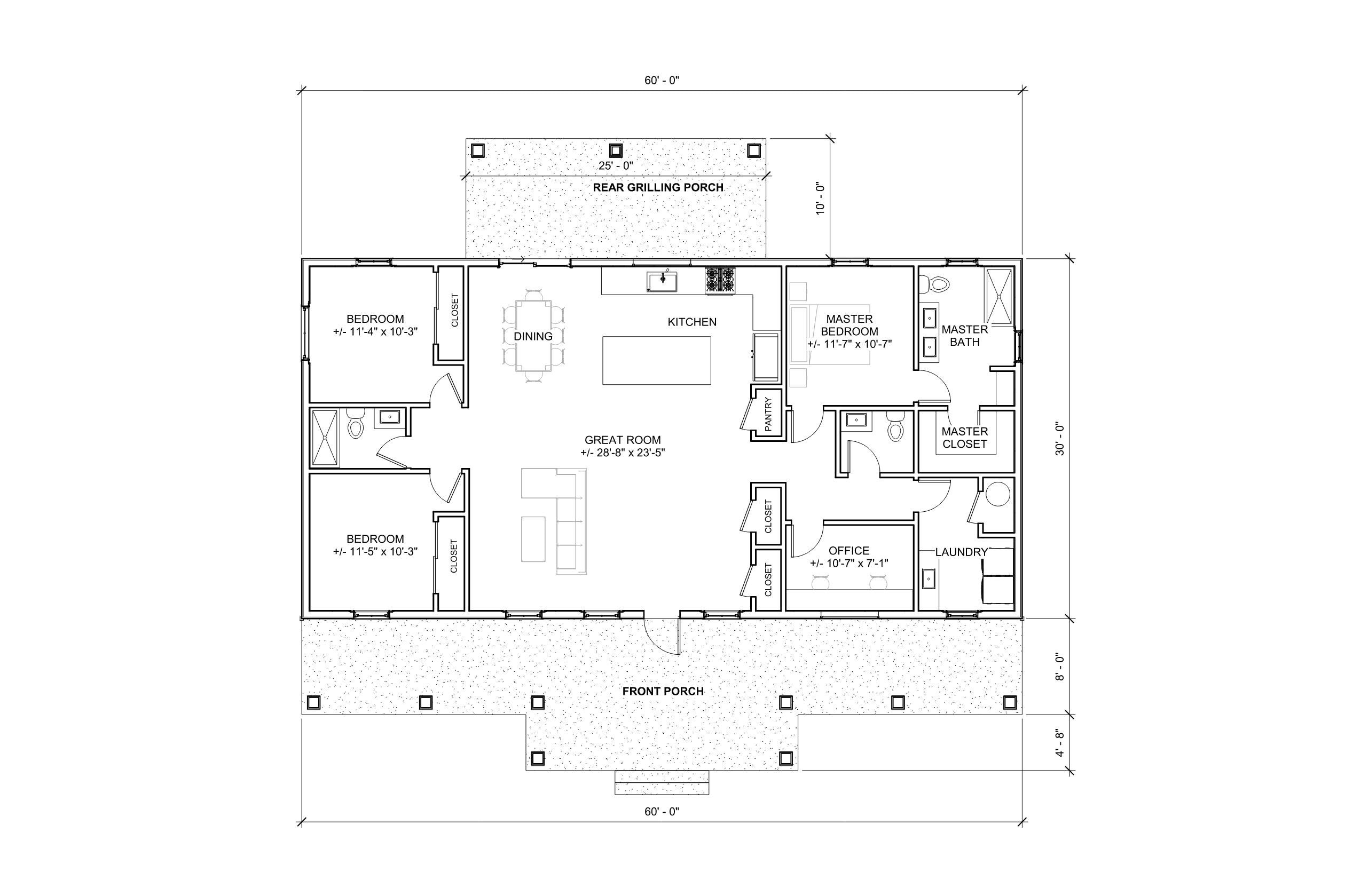 Homestead 3 Bed 2.5 Bath (60'x30') 1800 SF Custom House Plans and ...