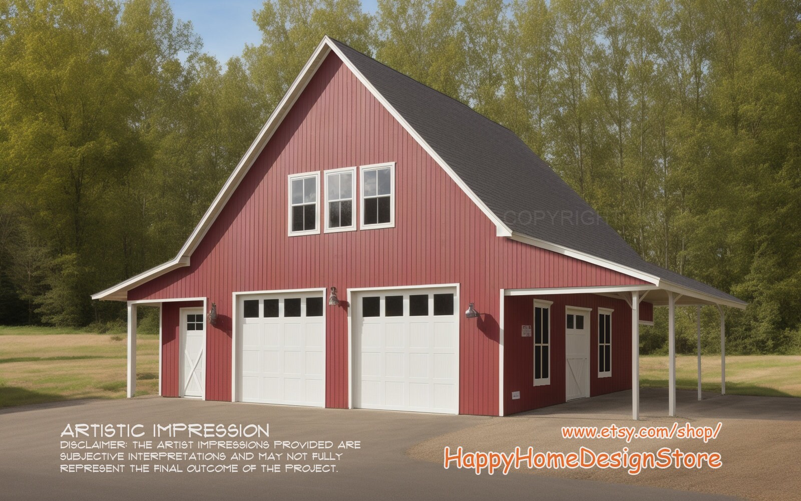 2 Bay Barn Garage Floor Plan, 2 Story Garage and Workshop. 1100 Sq Ft ...